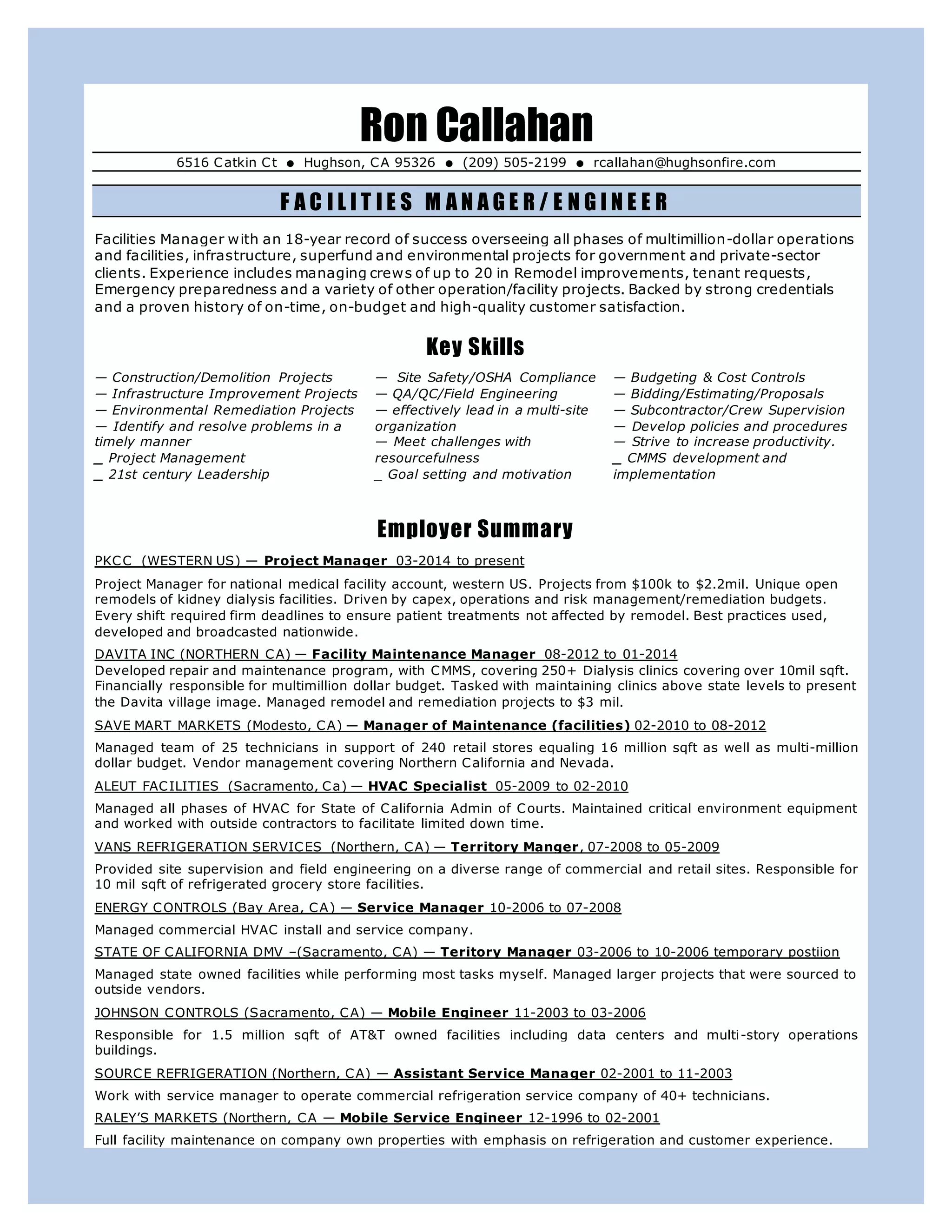 Ron Callahan CV | DOCX