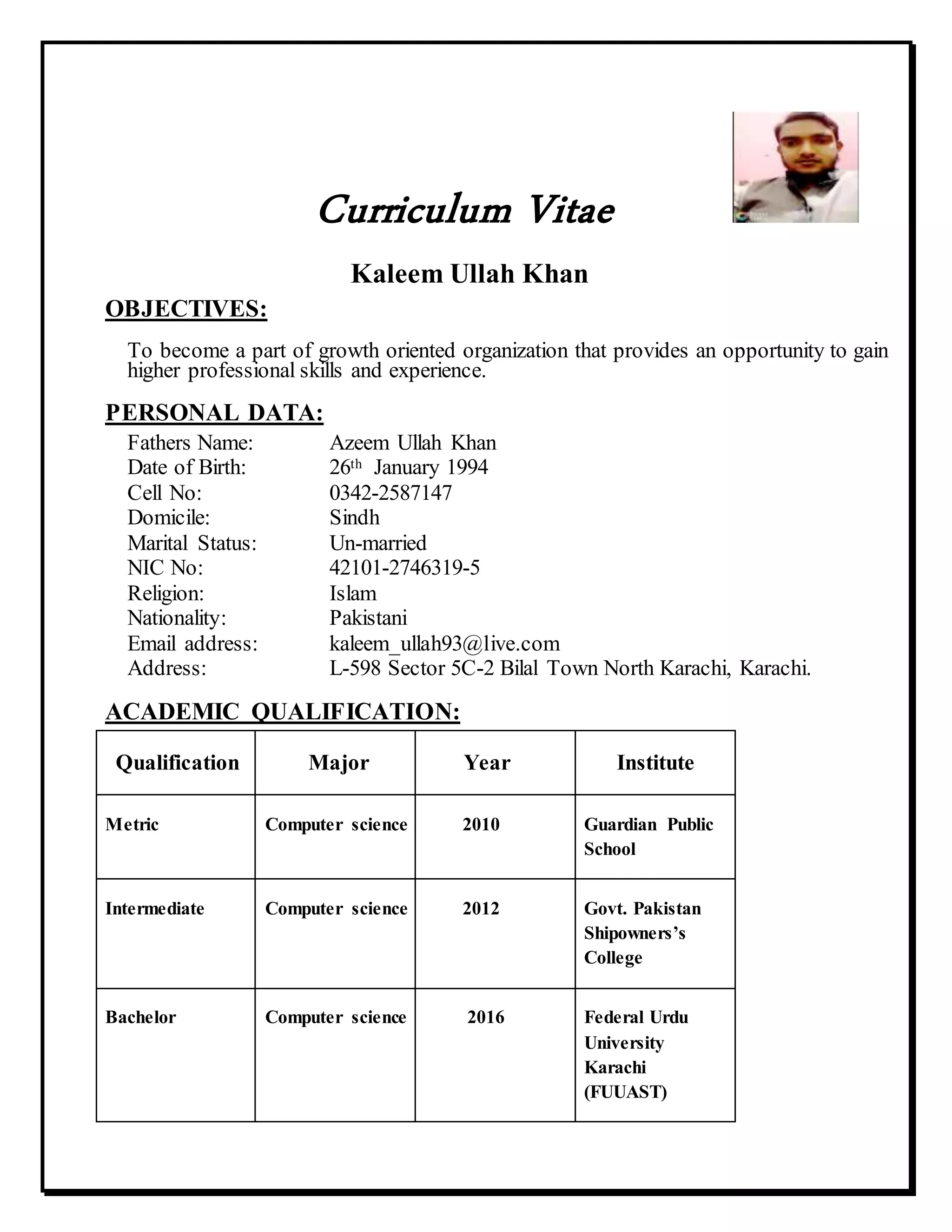 Kaleem Ullah CV | DOCX