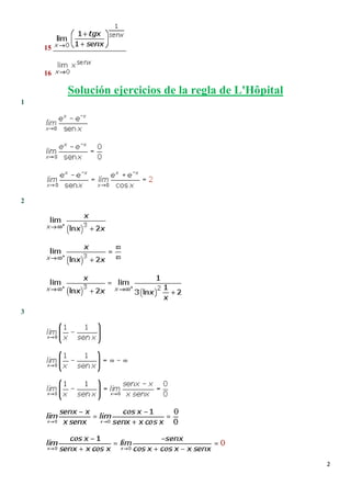 16 ejercicios resueltos con la regla de l hopital | PDF