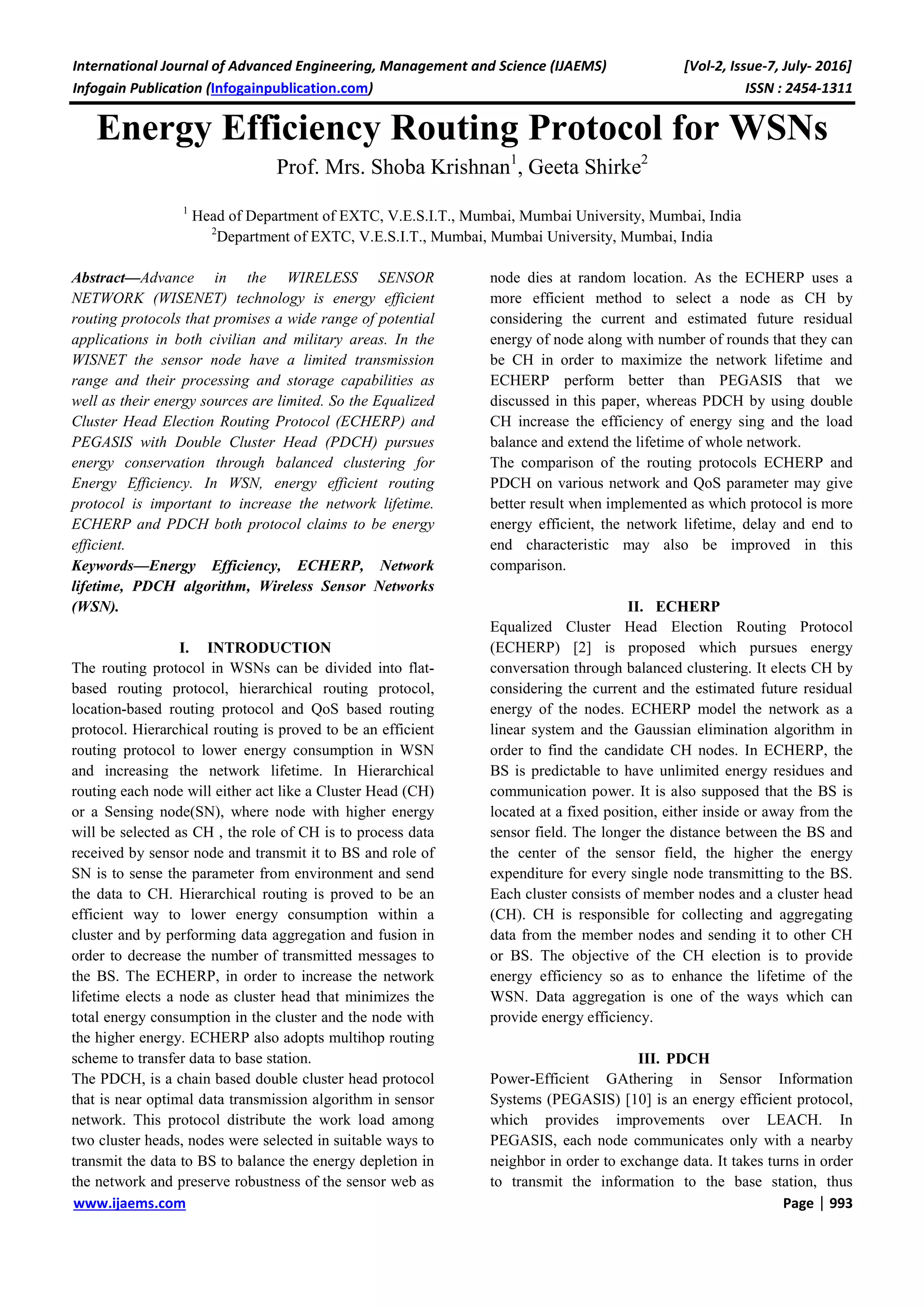 Energy Efficiency Routing Protocol For Ws Ns Pdf