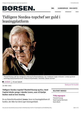 Tidligere Nordea-topchef ser guld i leasingplatform | PDF