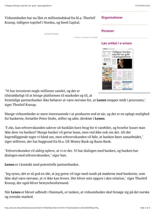 Tidligere Nordea-topchef ser guld i leasingplatform | PDF