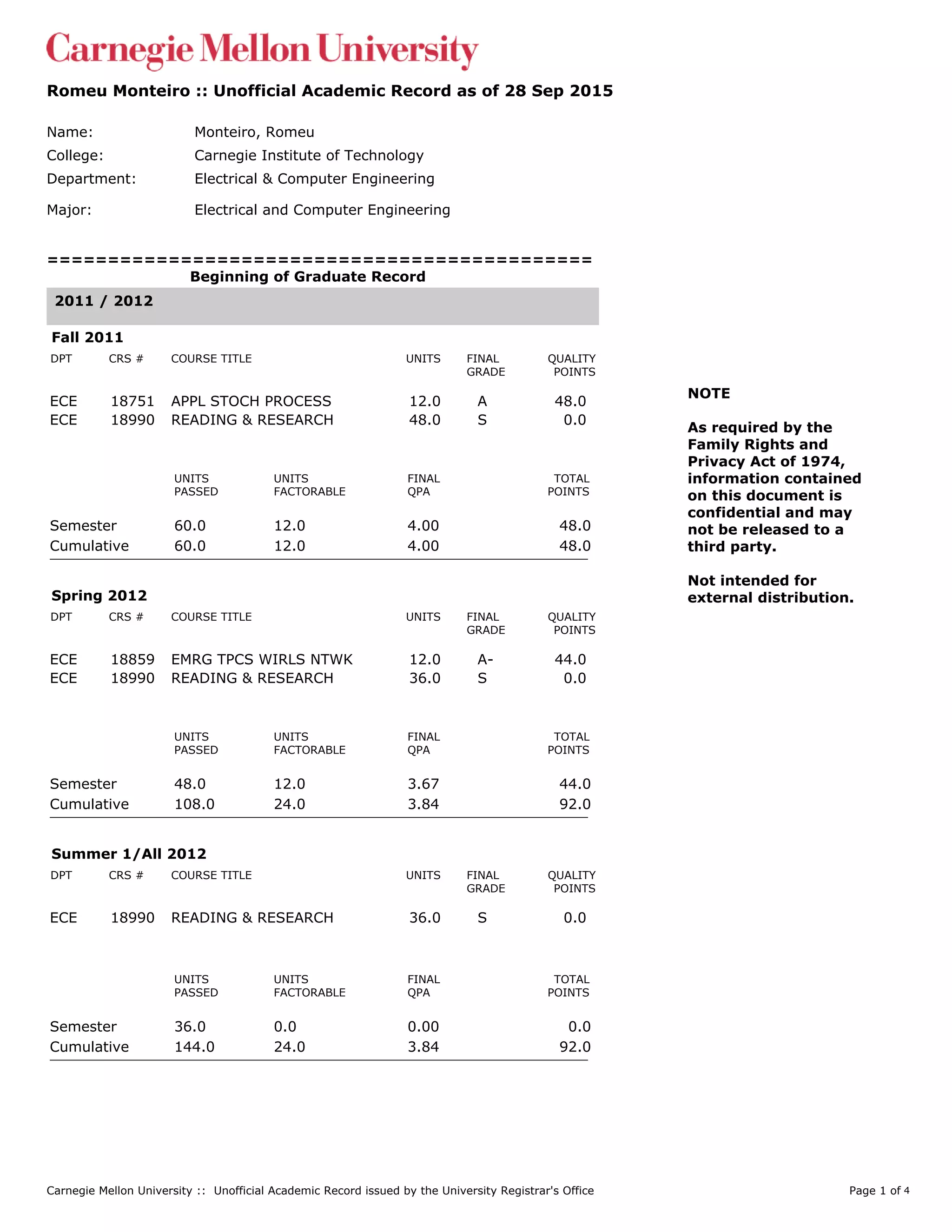 PhD Unofficial Transcript | PDF