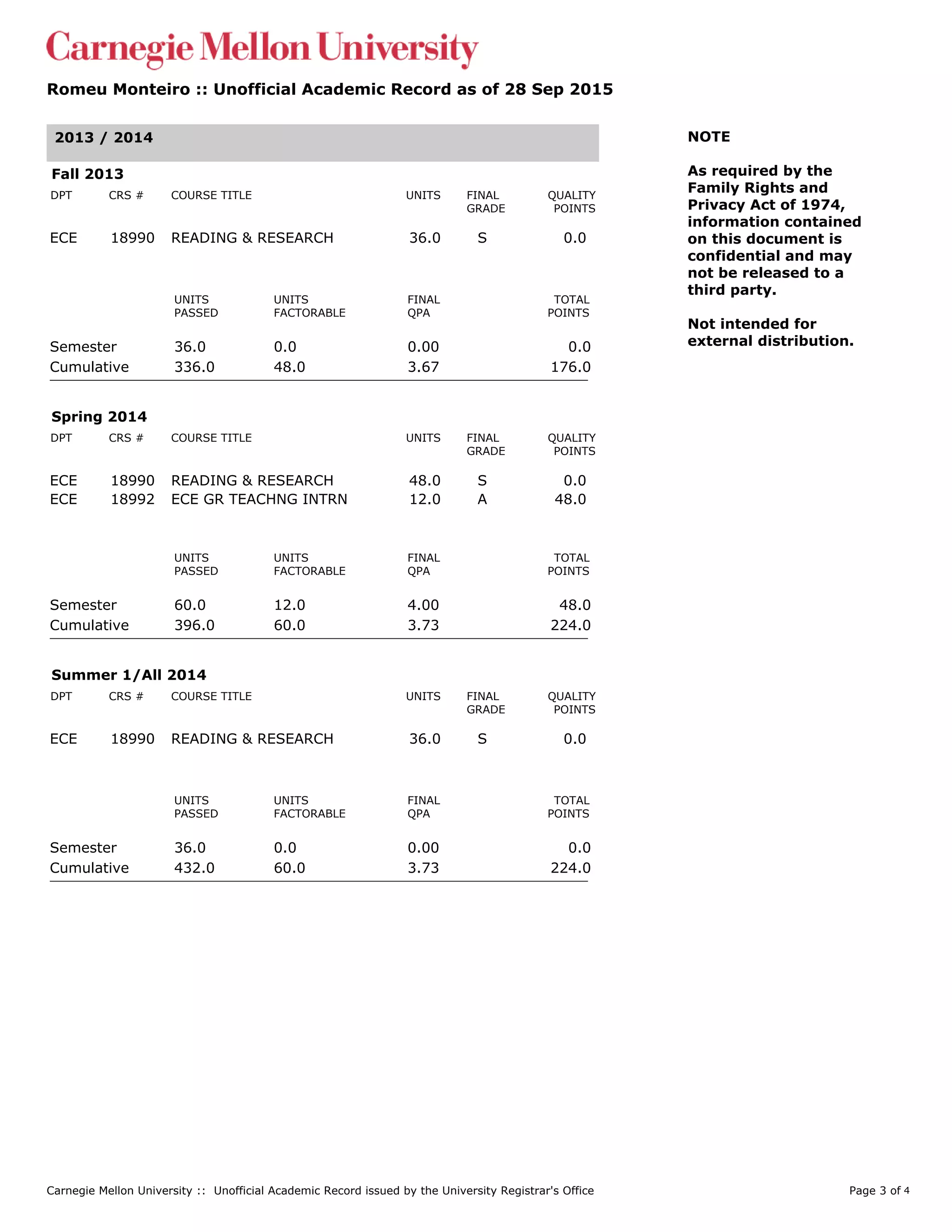 PhD Unofficial Transcript | PDF