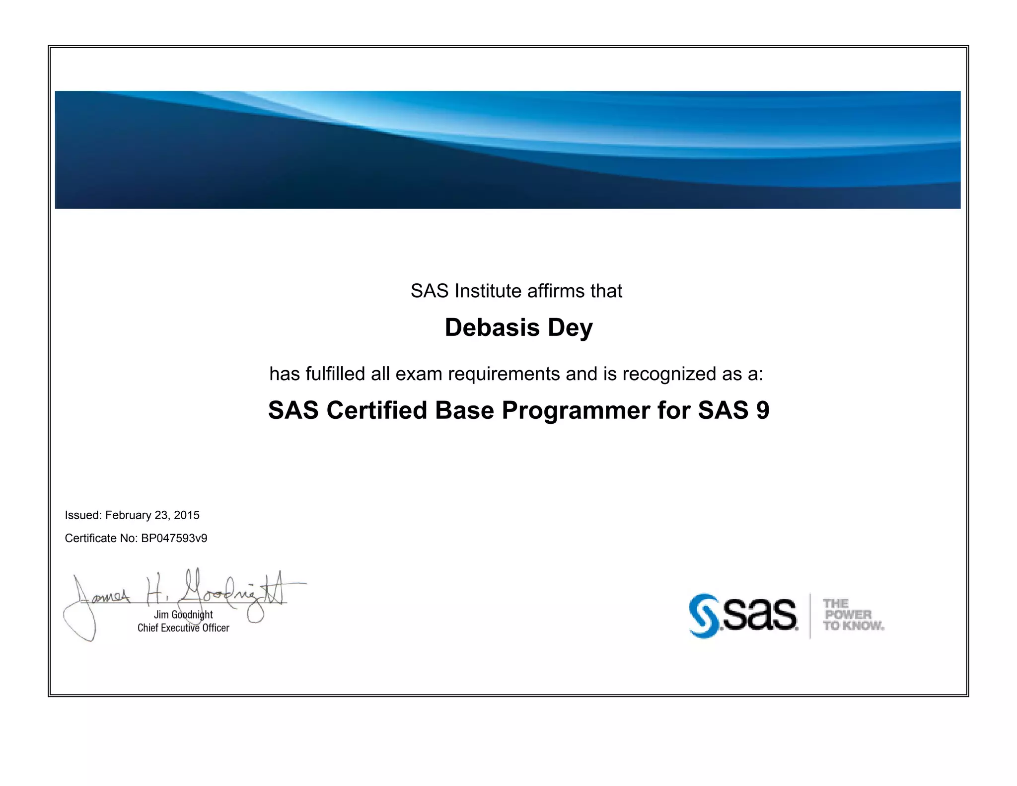SAS CERTIFICATE | PDF