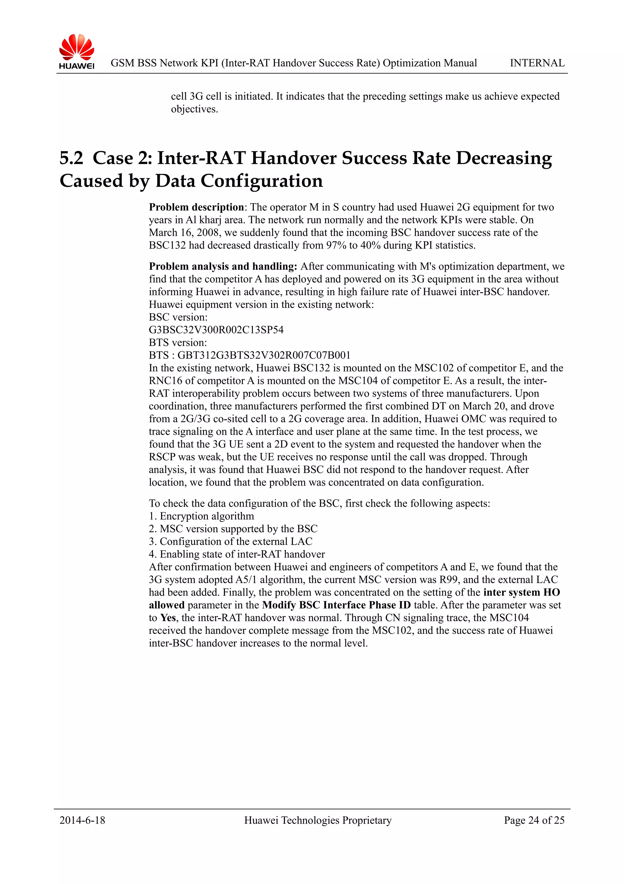 16 gsm bss network kpi (inter rat handover success rate) optimization ...