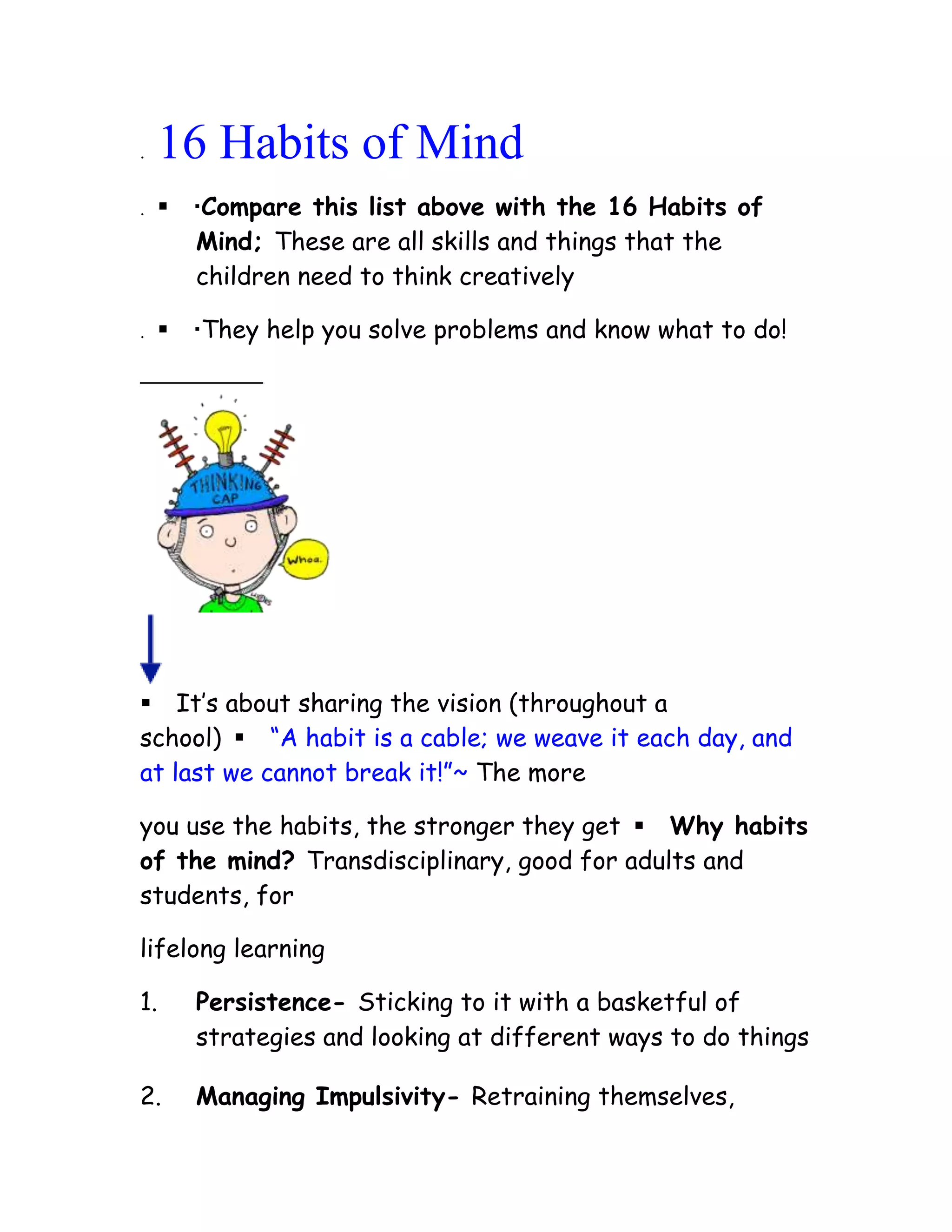 16 habits of mind student | DOCX