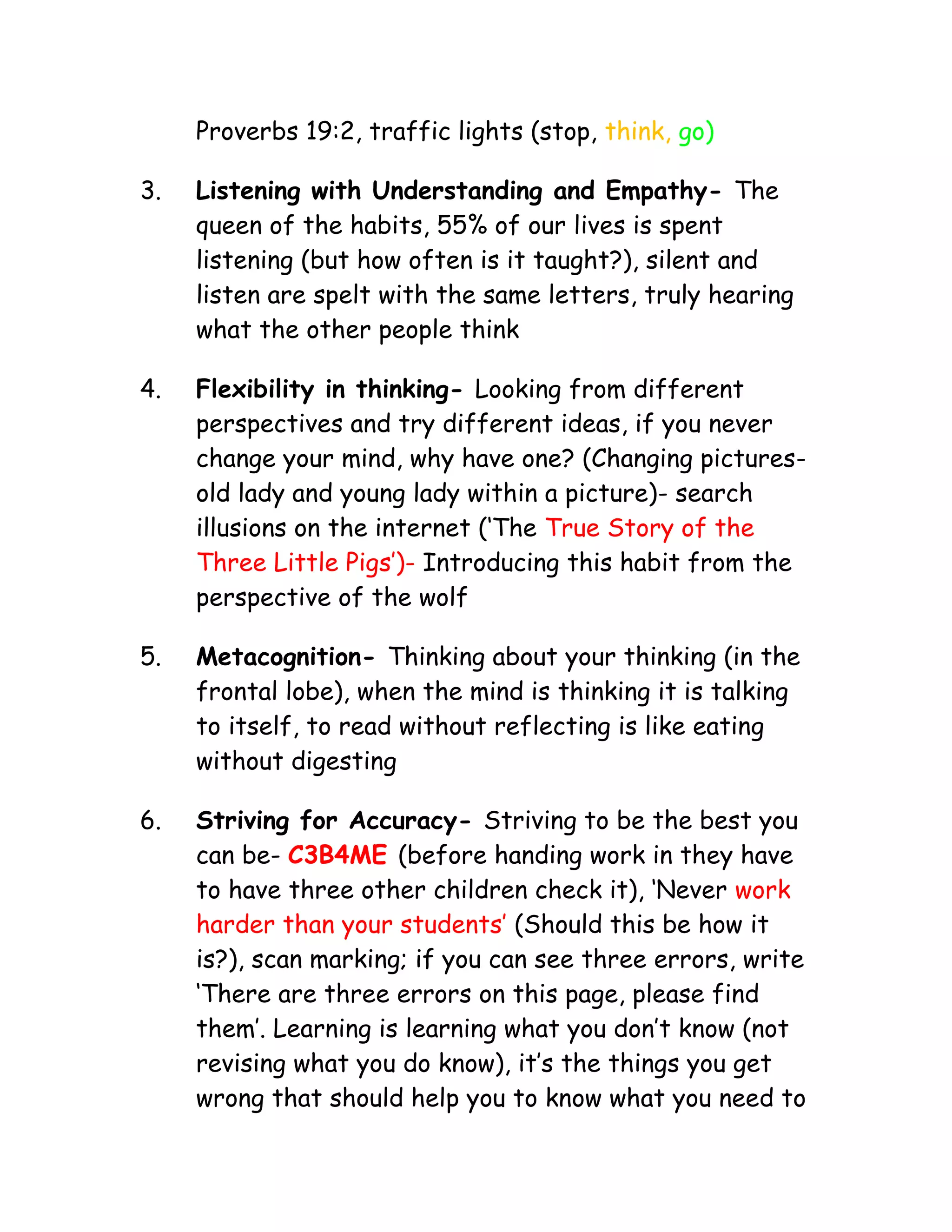 16 habits of mind student | DOCX