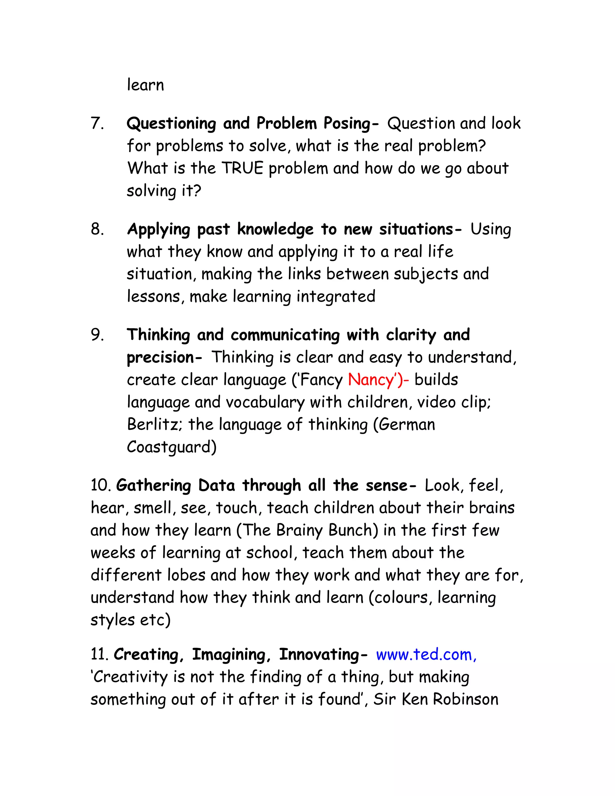 16 habits of mind student | DOCX