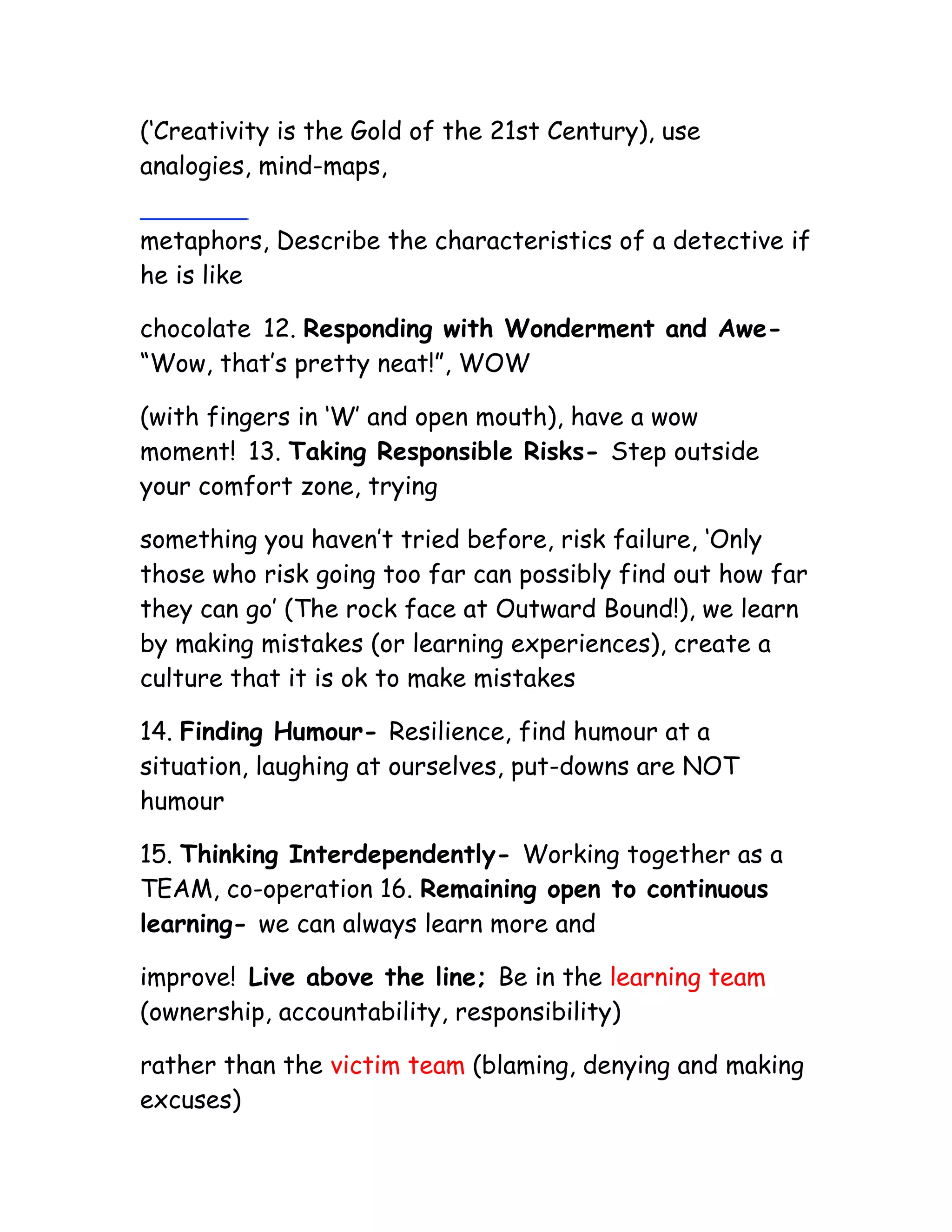 16 habits of mind student | DOCX