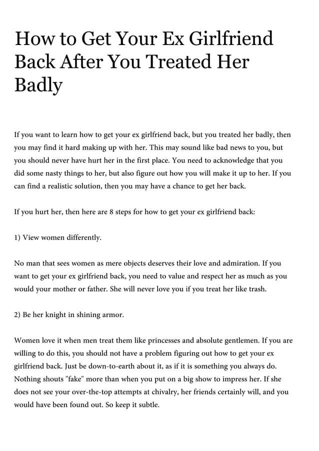 How to get your ex girlfriend back after you treated her badly | PDF