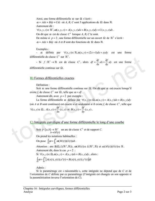 16 intégrales curvilignes, formes différentielles | PDF