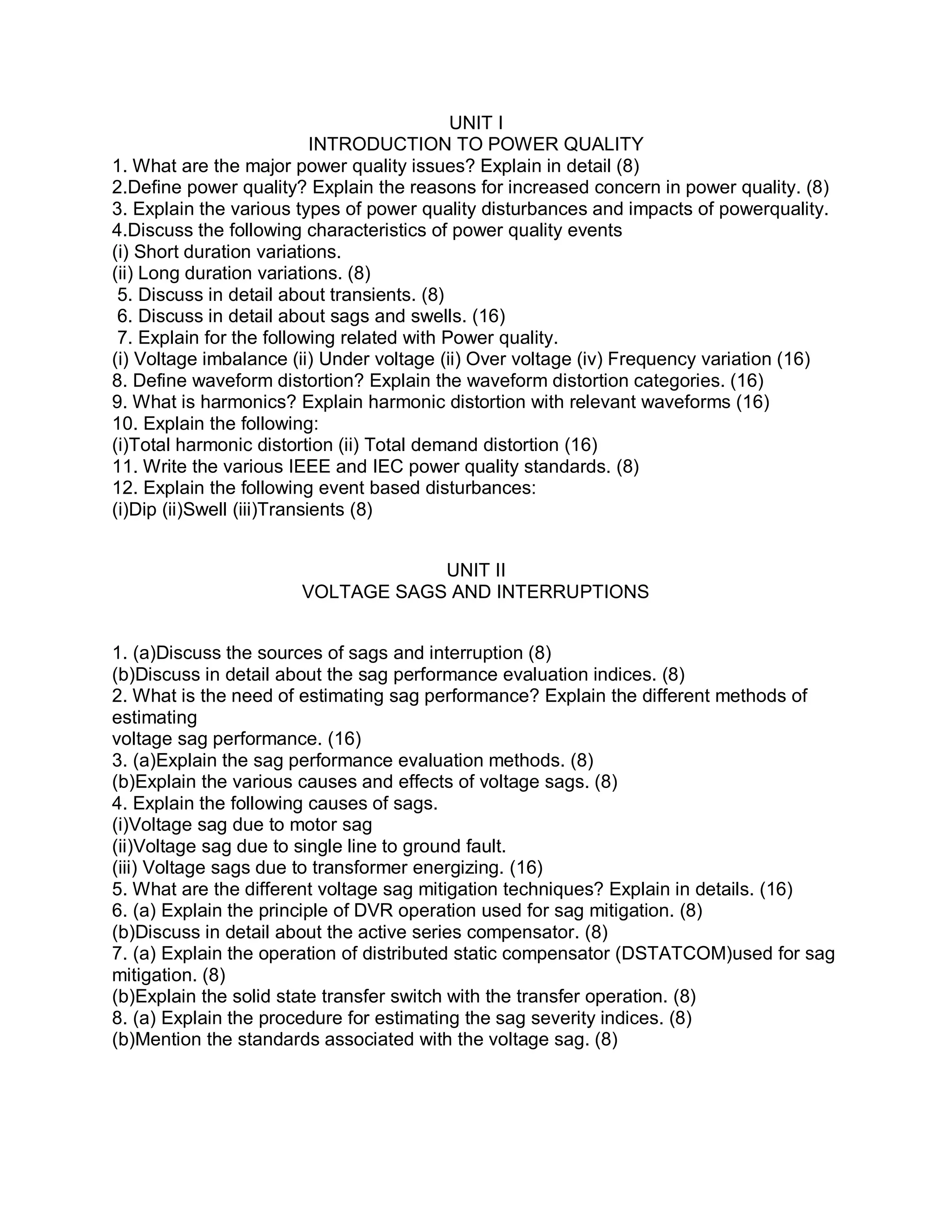 Power Quality 16 Marks Question Bank | PDF