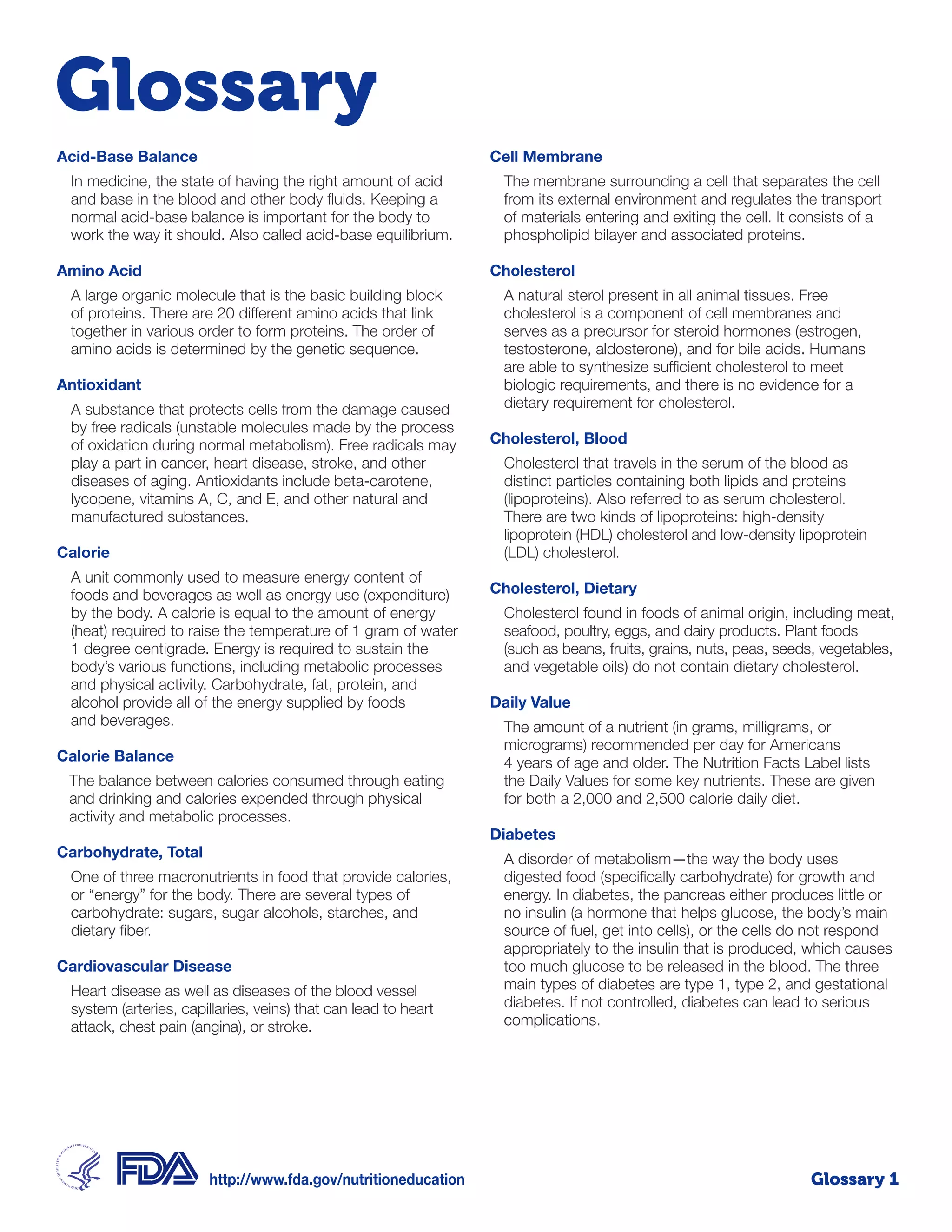 16 nutrition glossary fda chart | PDF