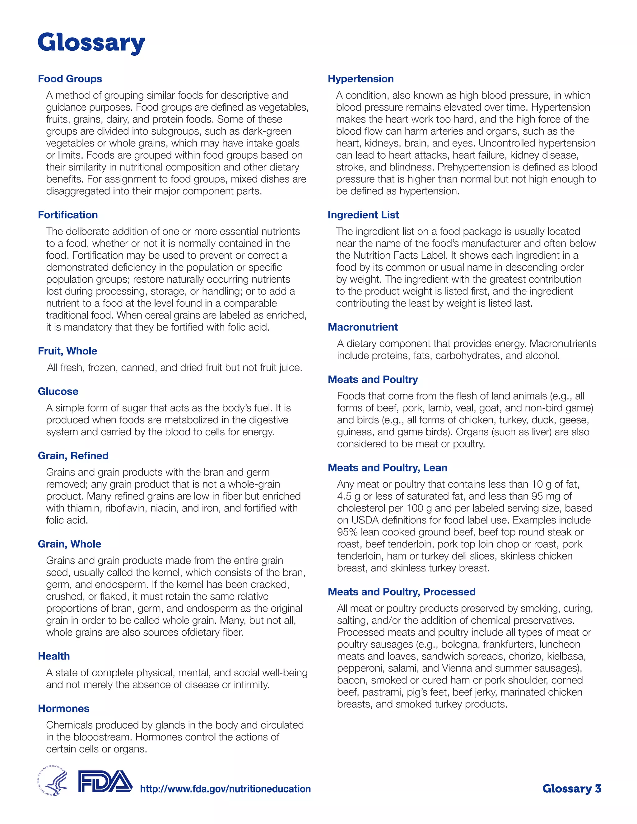 16 nutrition glossary fda chart | PDF