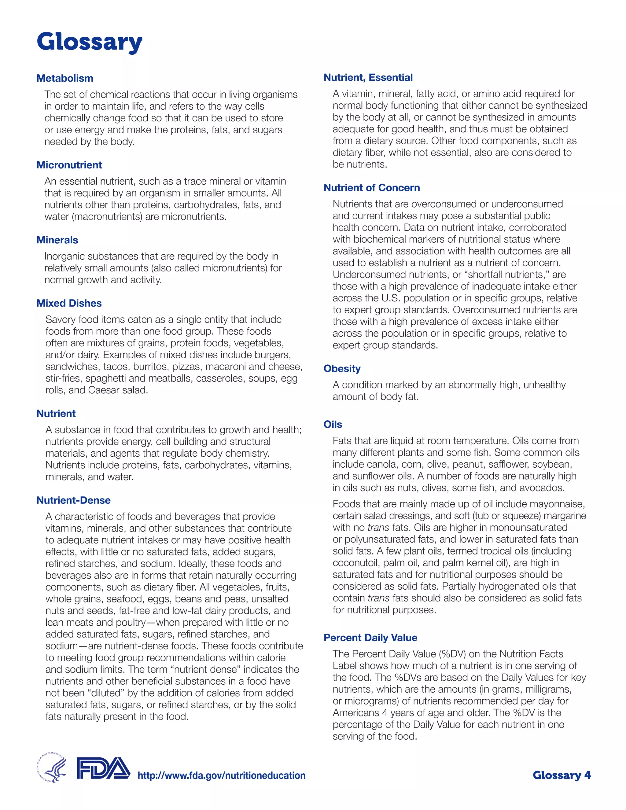 16 nutrition glossary fda chart | PDF