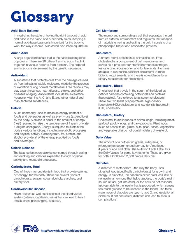 16 nutrition glossary fda chart | PDF