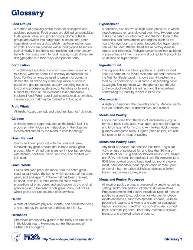 16 nutrition glossary fda chart | PDF