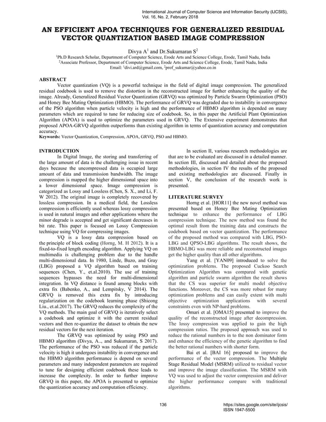 An Efficient Apoa Techniques For Generalized Residual Vector Quantization Based Image