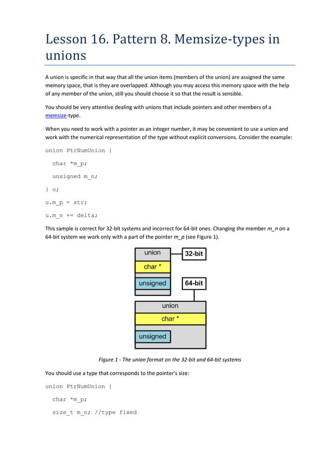 Lesson 16. Pattern 8. Memsize-types in unions | PDF
