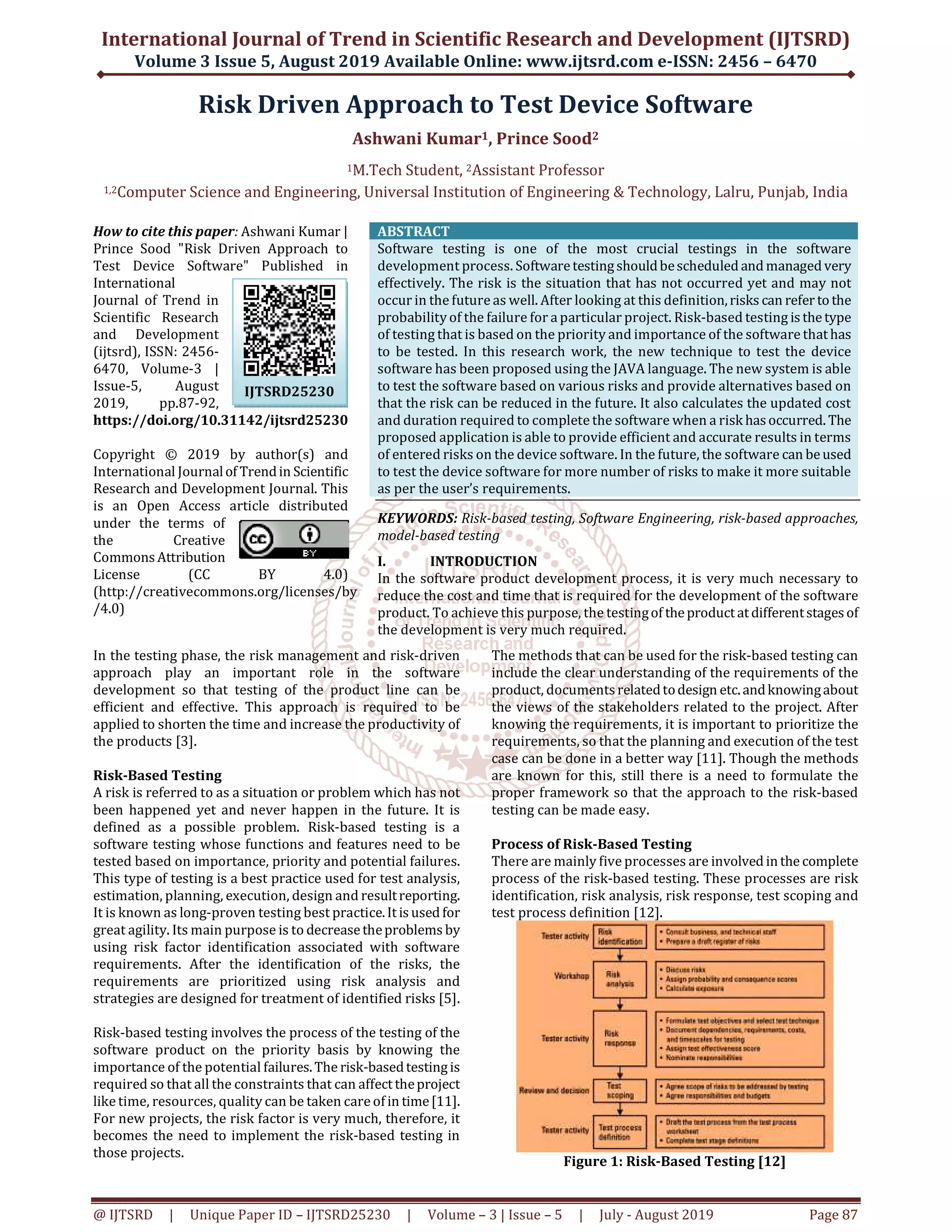 Risk Driven Approach To Test Device Software Pdf