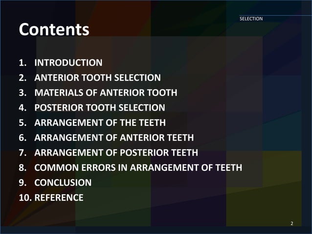 SELECTION AND ARRANGEMENT OF ARTIFICIAL TEETH | PPTX | Oral care ...