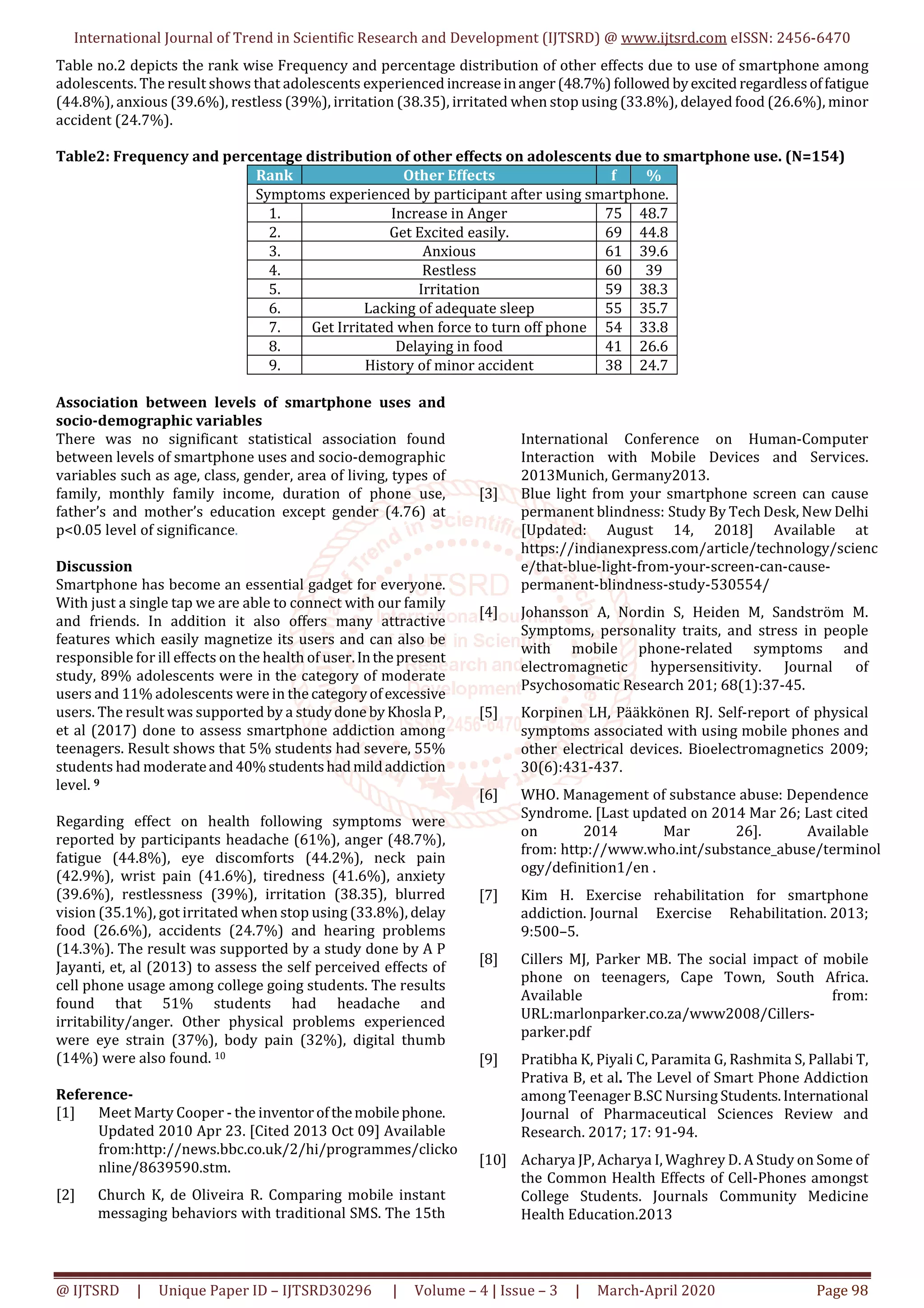 Smartphone Uses and its Effects on Health of Adolescents | PDF
