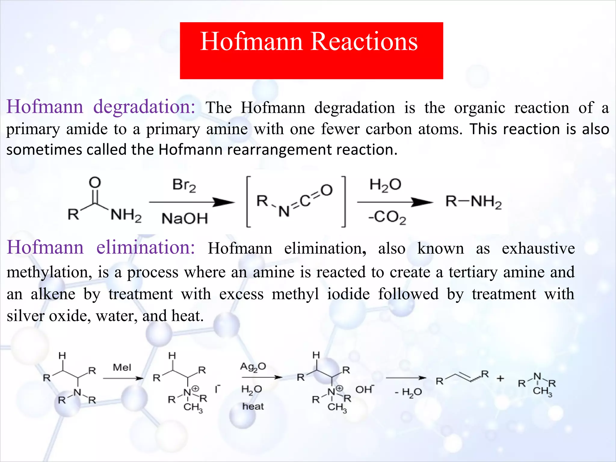 Presentation on pharmaceutical and synthetic application of Hofmann reactions. | PPT