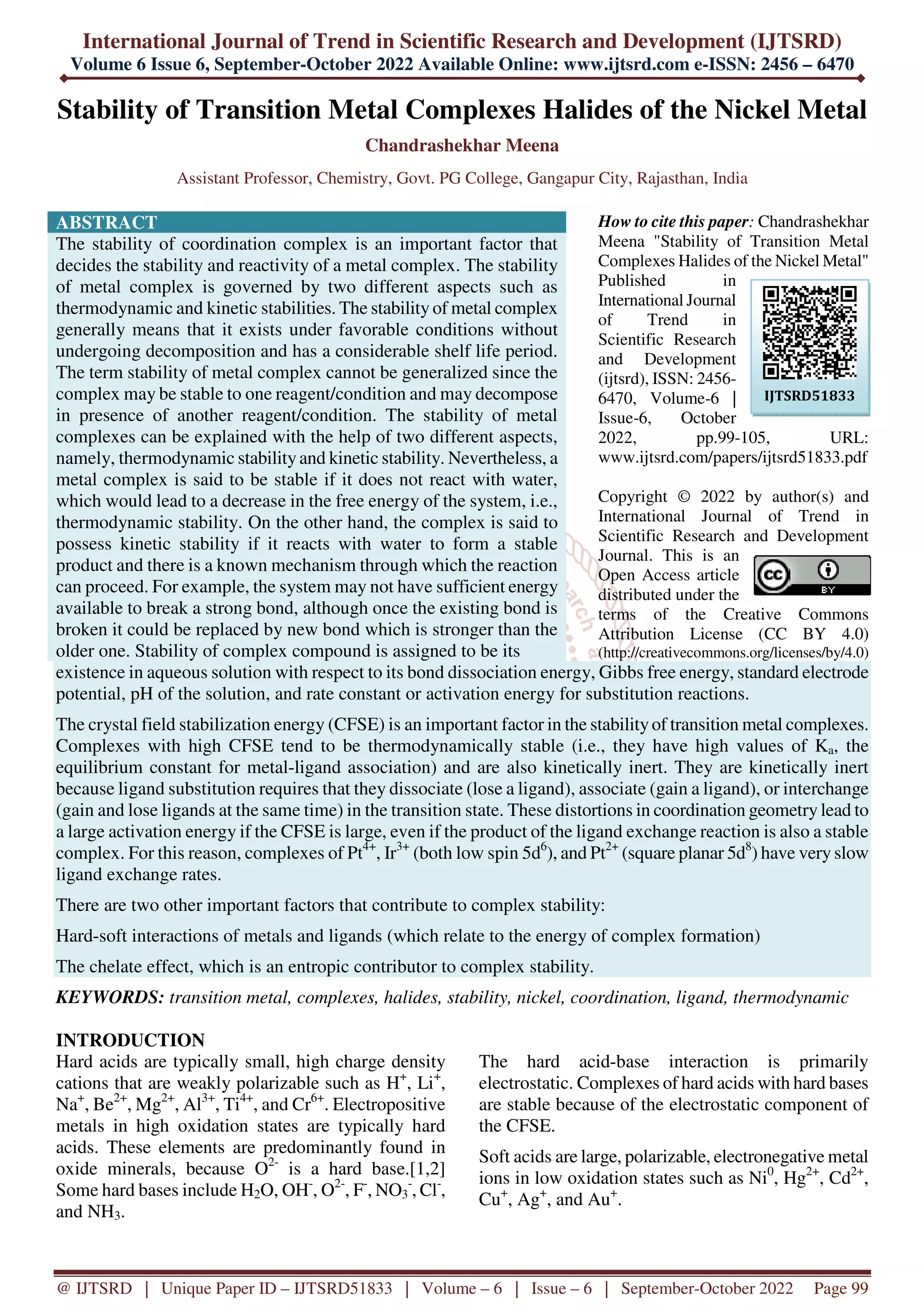 Stability of Transition Metal Complexes Halides of the Nickel Metal | PDF | Chemistry | Science
