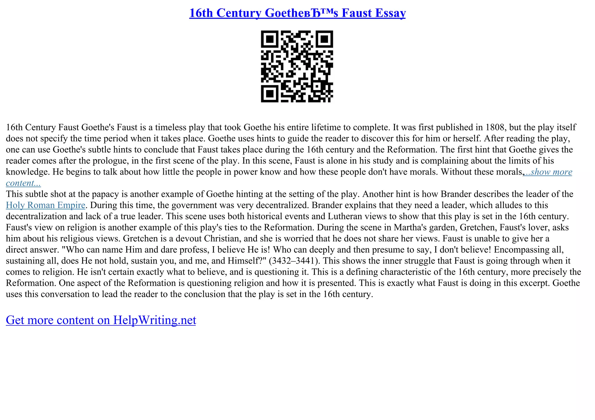 16Th Century Goethe’S Faust Essay | PDF
