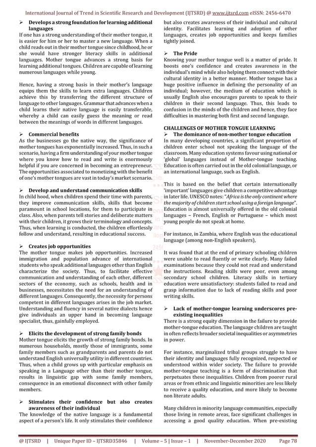 Understanding of the Importance of Mother Tongue Learning | PDF | Education