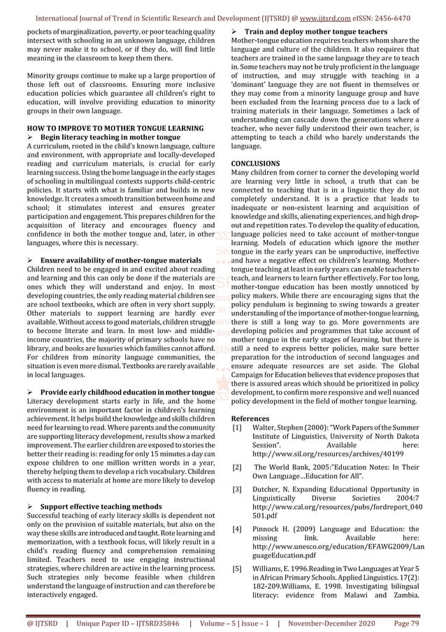 Understanding of the Importance of Mother Tongue Learning | PDF | Education