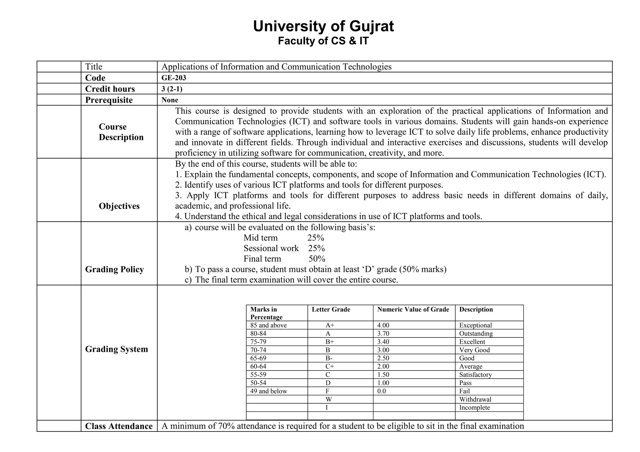 16 week plan of GE-203.doc outlines for 2023 | DOC
