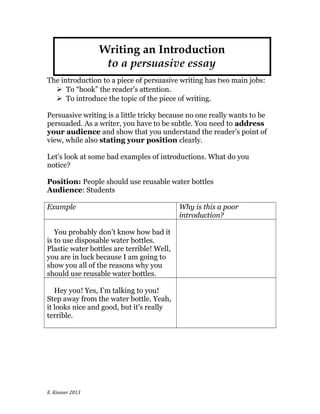 Writing an Introduction: Persuasive Essay | DOC