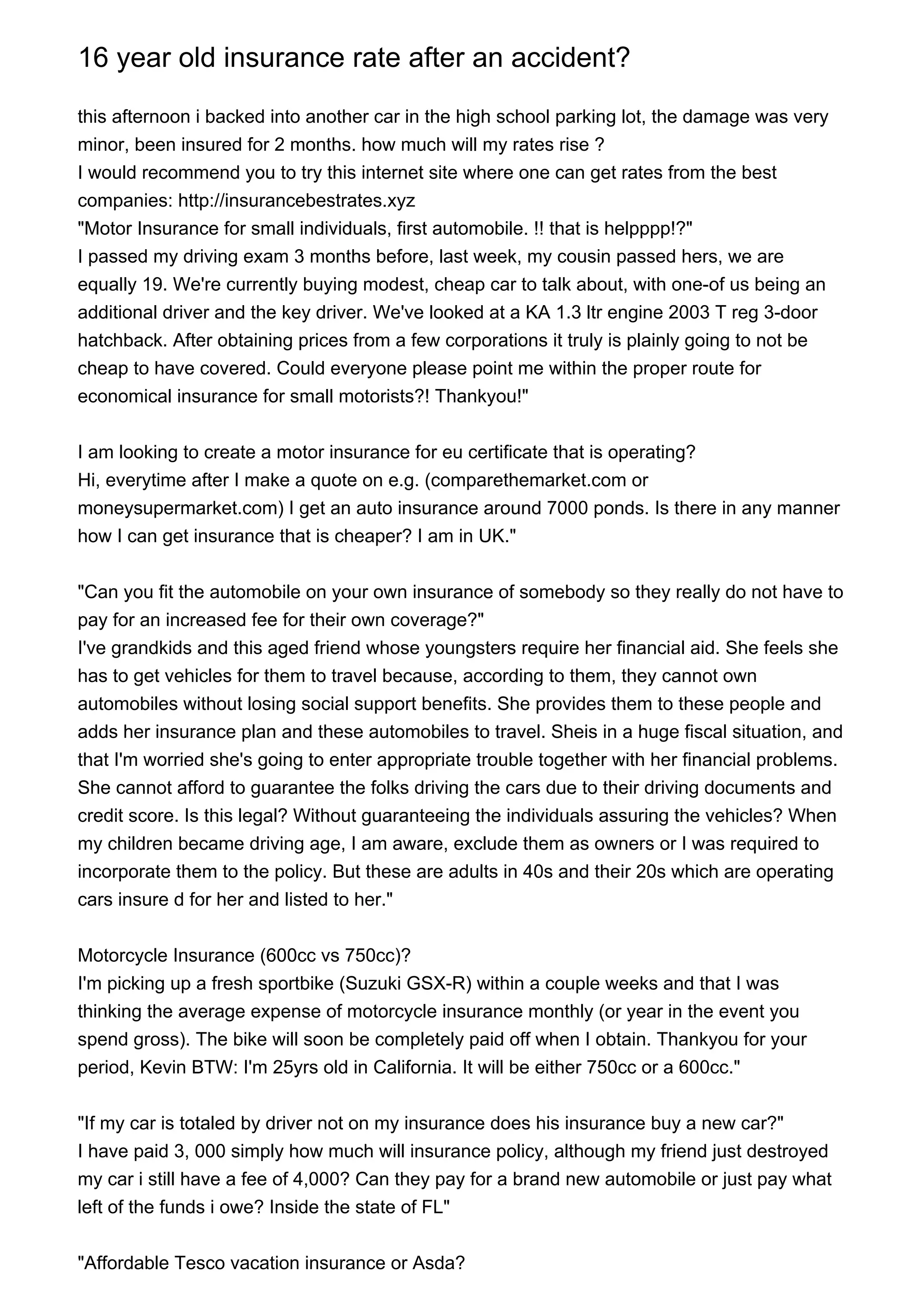 16 year old insurance rate after an accident? | PDF