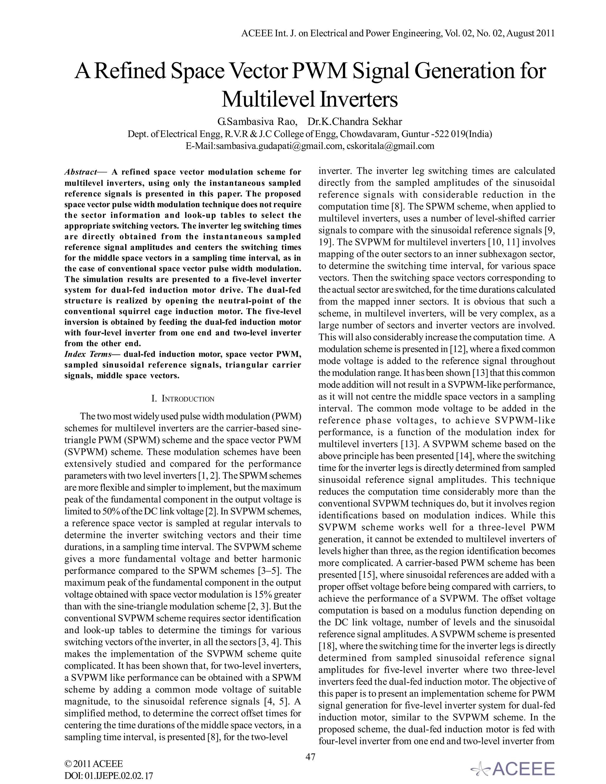 A Refined Space Vector PWM Signal Generation for Multilevel Inverters | PDF | Web Development ...