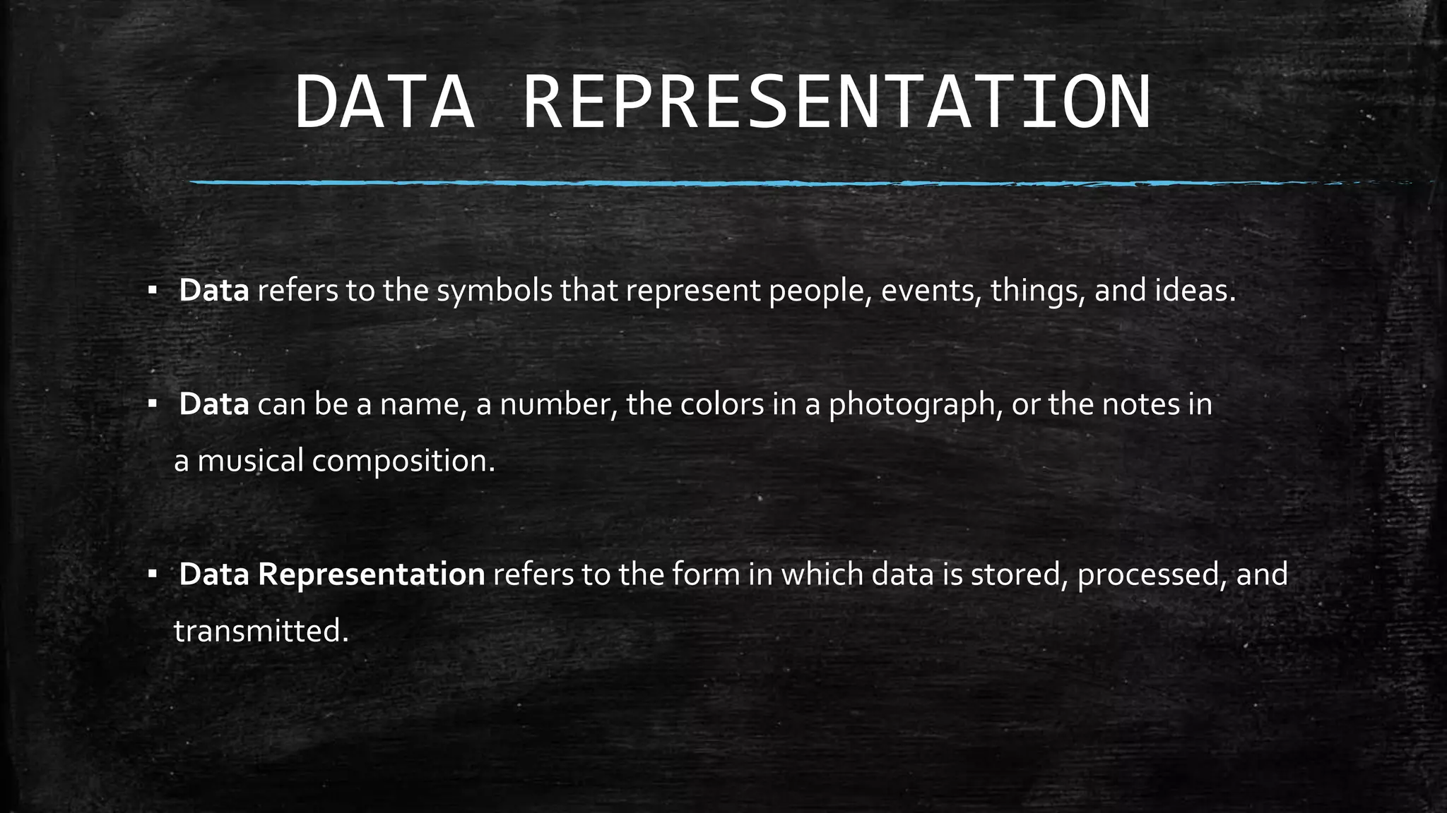 Data representation (ASCII, ISO etc.), direction of data flow (simplex ...