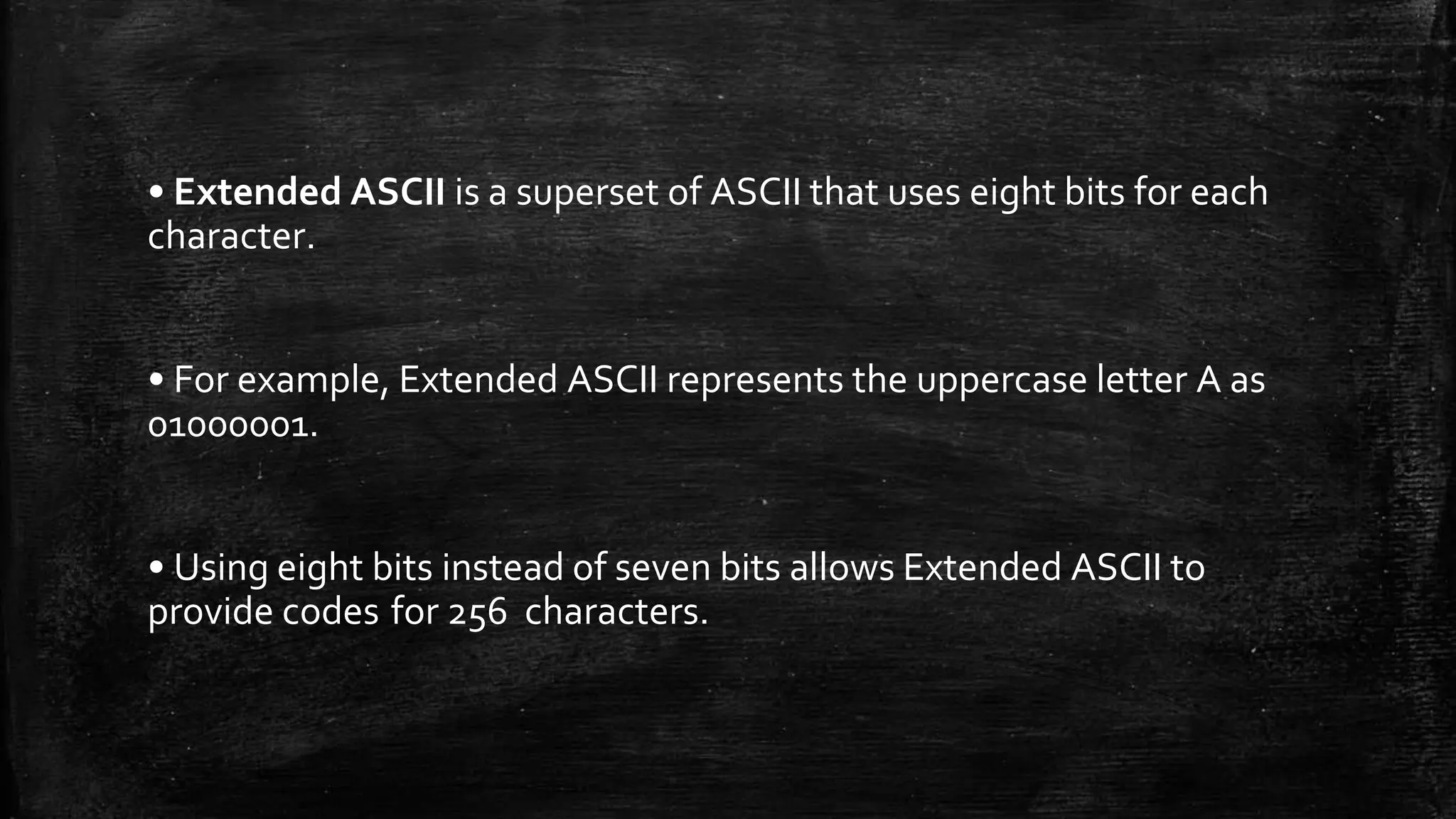 Data representation (ASCII, ISO etc.), direction of data flow (simplex ...