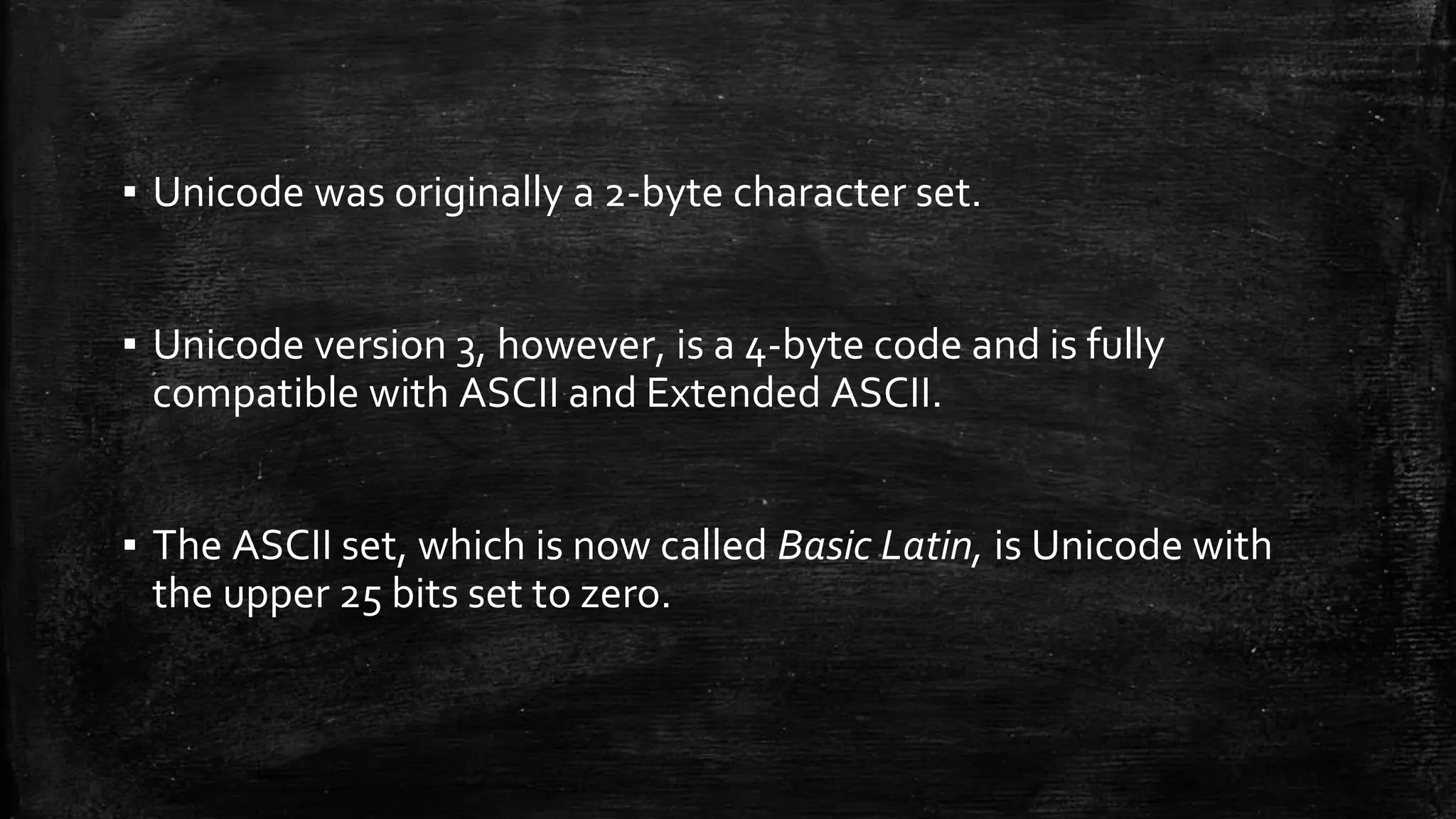 Data representation (ASCII, ISO etc.), direction of data flow (simplex, half duplex, full duplex ...