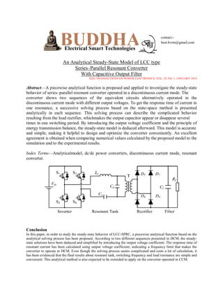 An Analytical Steady-State Model of LCC type Series–Parallel Resonant Converter With Capacitive ...