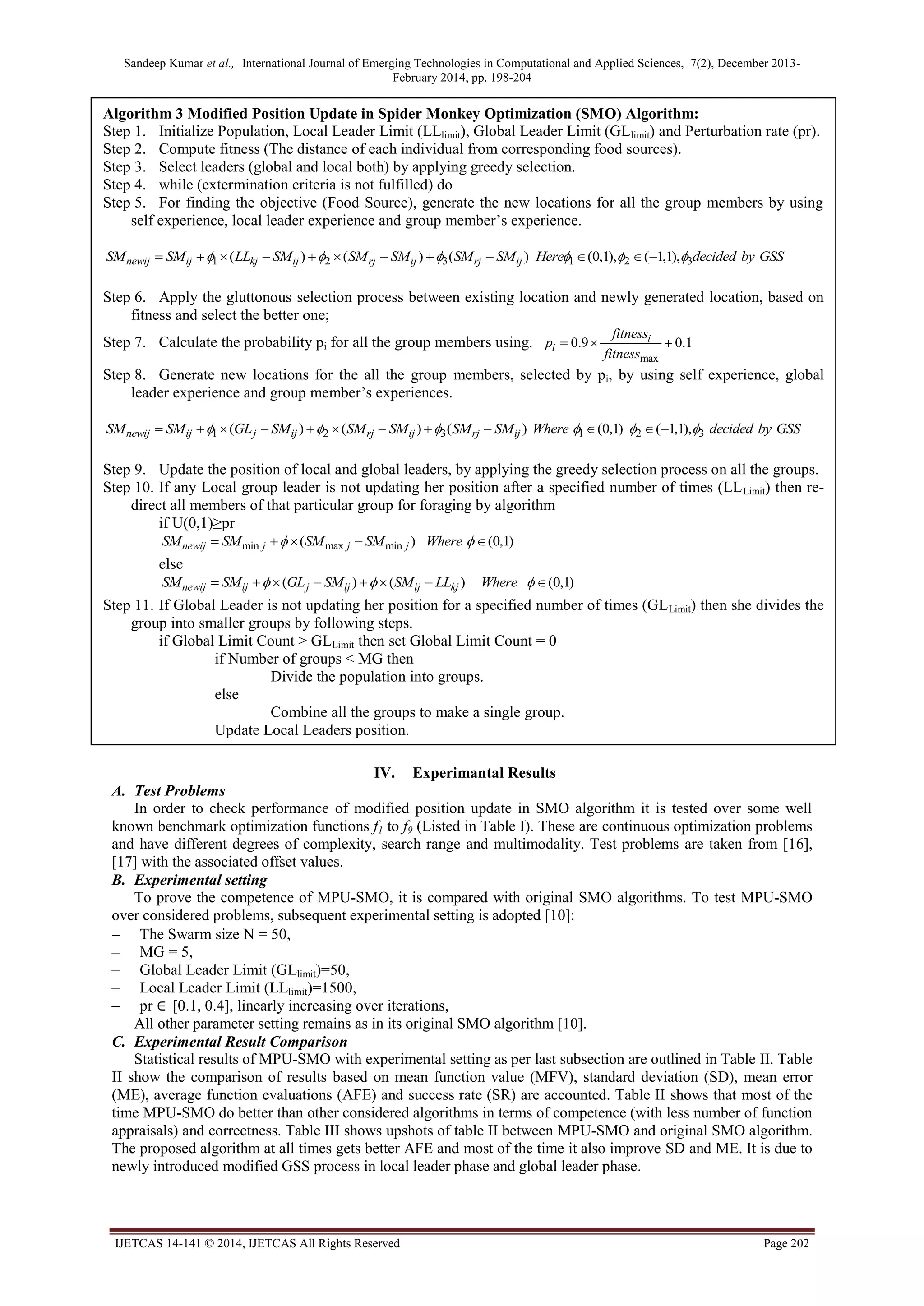 Modified position update in spider monkey optimization algorithm | PDF Modified position update in spider monkey optimization algorithm | PDF