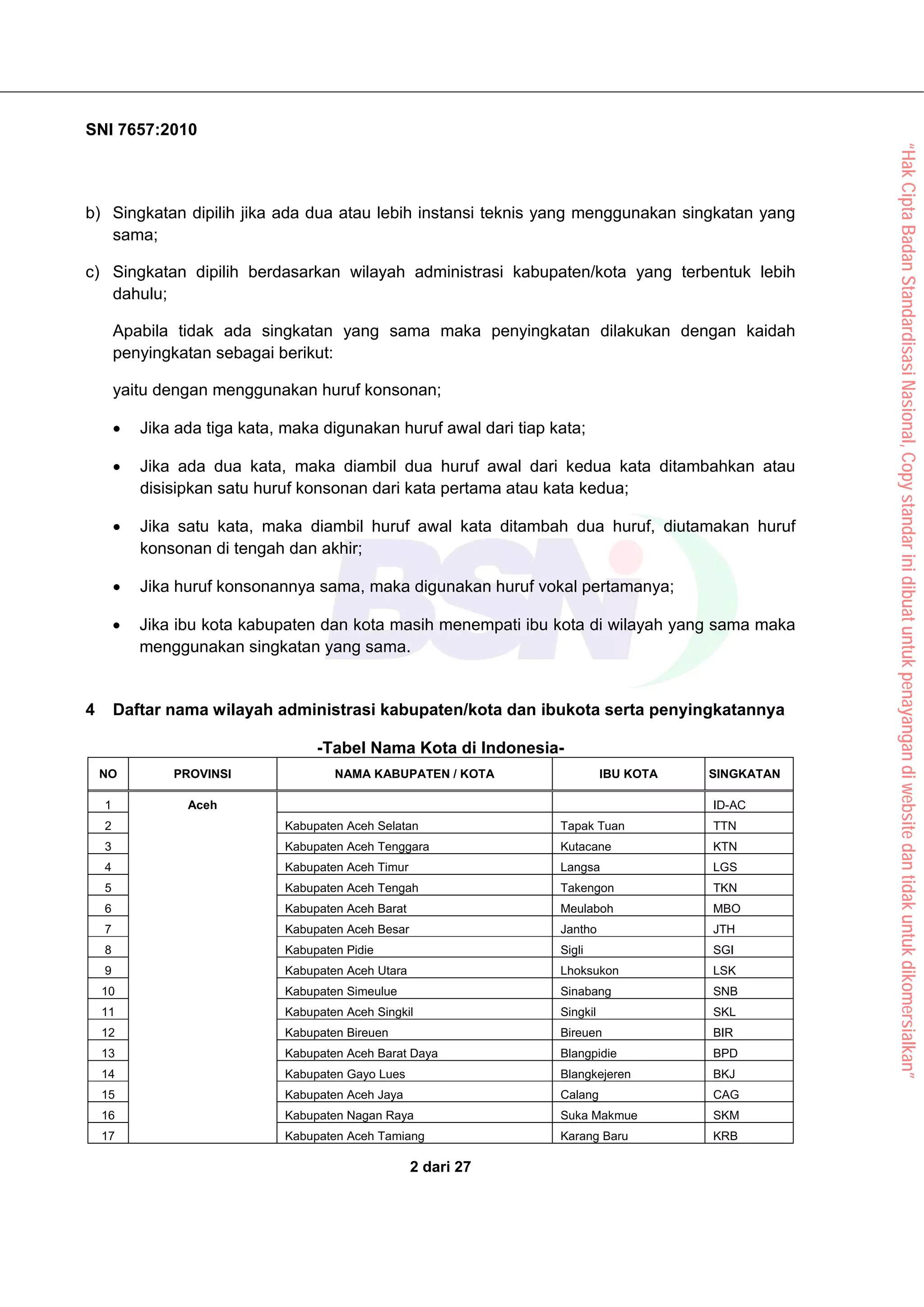 17.+sni+7657 2010+singkatan+nama+kota.unlocked | PDF