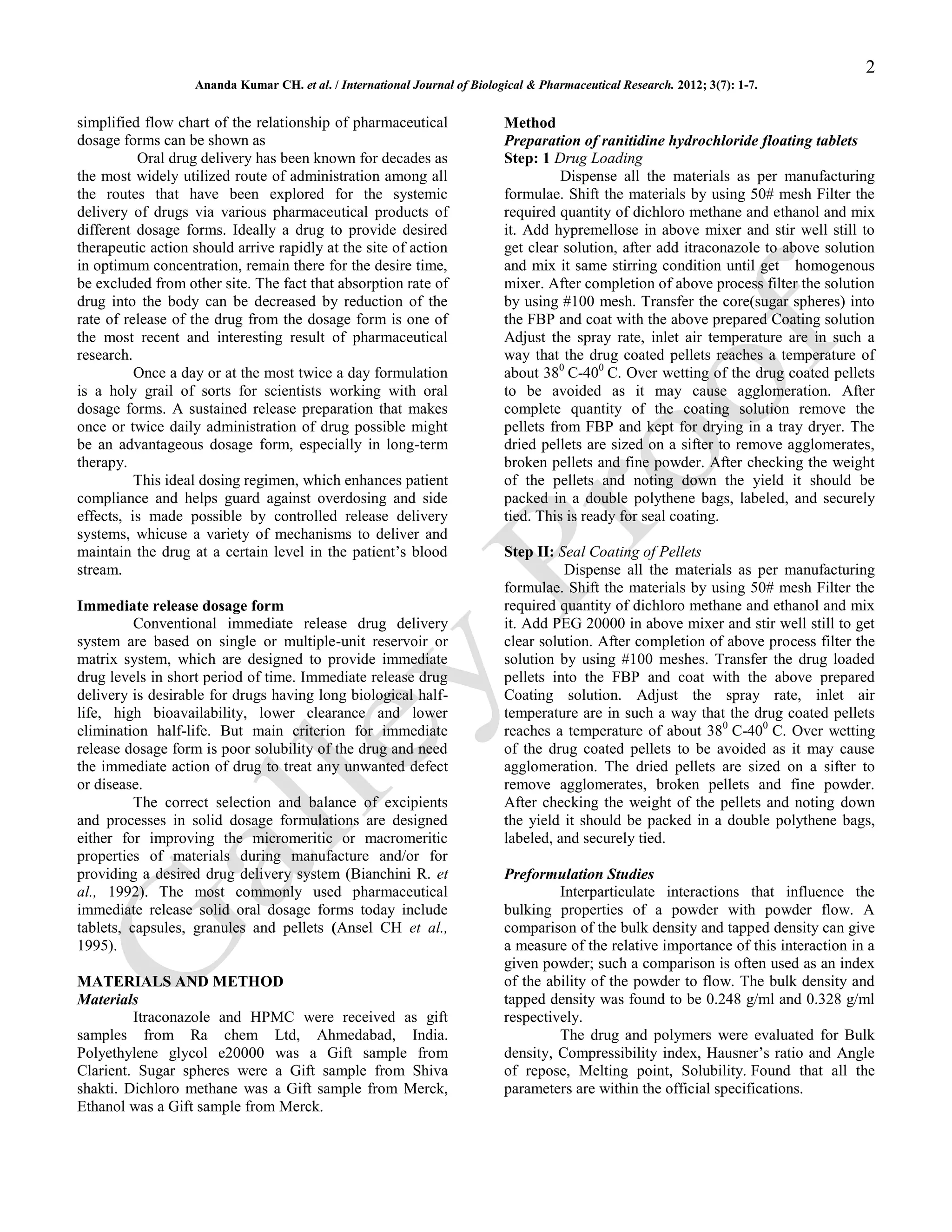 DEVELOPMENT OF ITRACONAZOLE IMMEDIATE RELEASE PELLETS BY USING HPMC LOADED IN GELATIN CAPSULES | PDF
