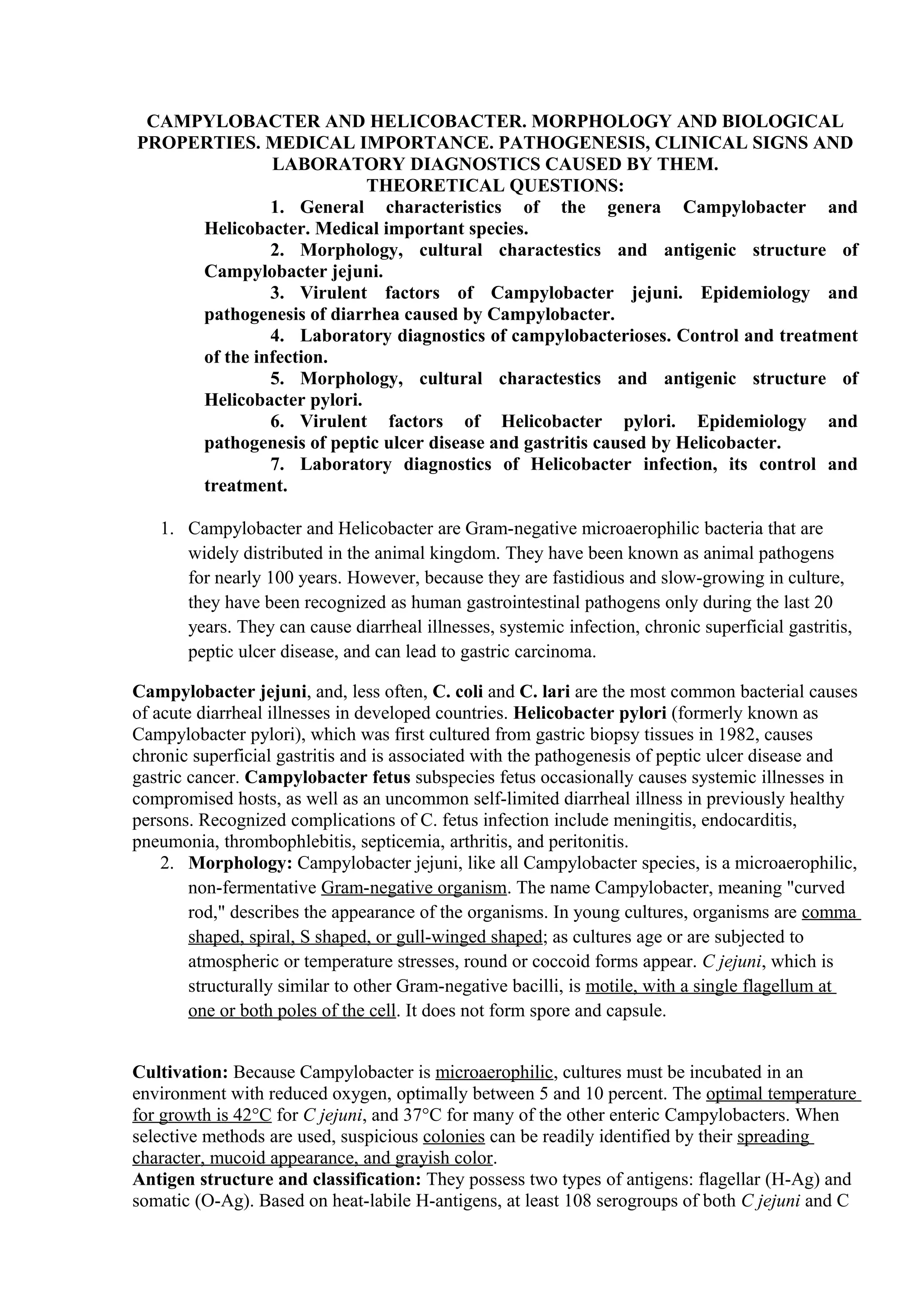 Campylobacter & Helicobacter. Medical Importance, Pathogenesis ...
