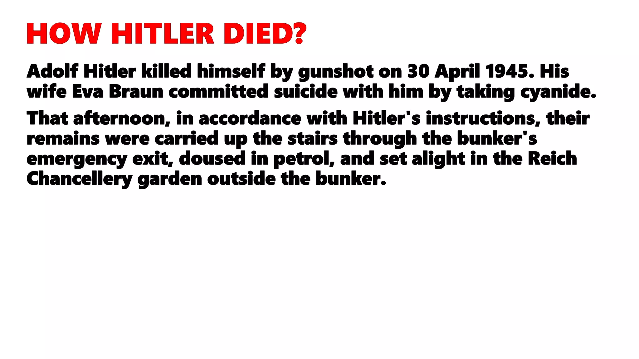 HISTORY YEAR 10: NAZI GERMANY - DEATH OF ADOLF HITLER | PPTX