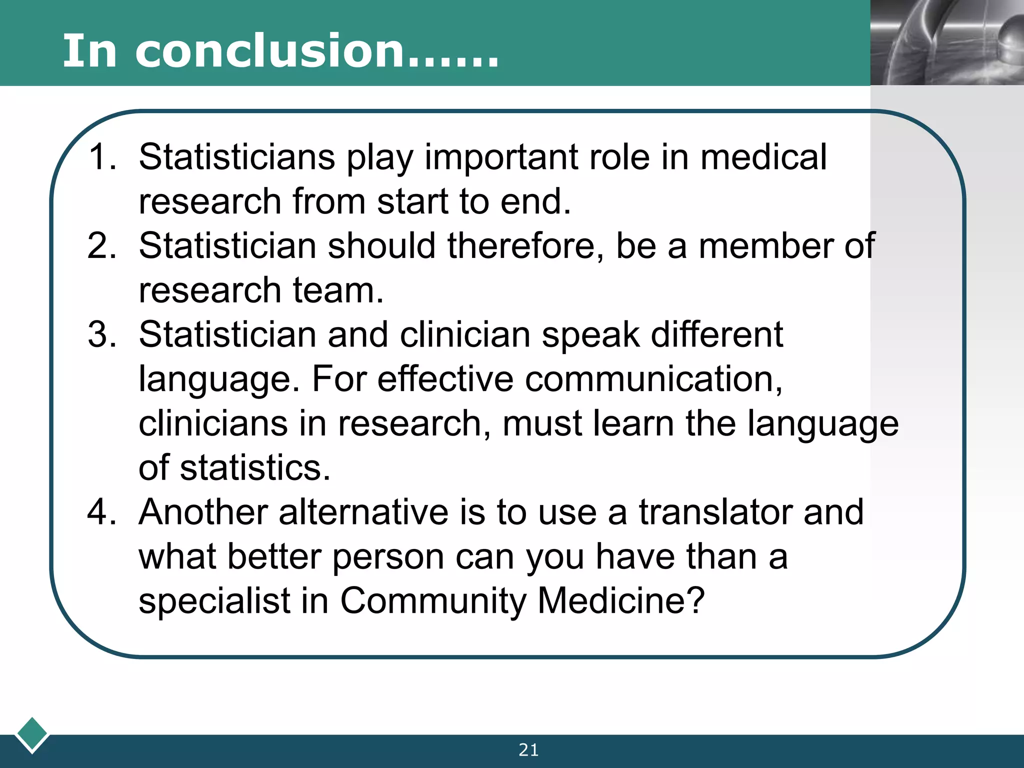 Statistics in medical research | PPTX