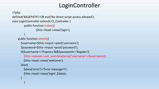 17. CodeIgniter login simplu cu sesiuni | PPT