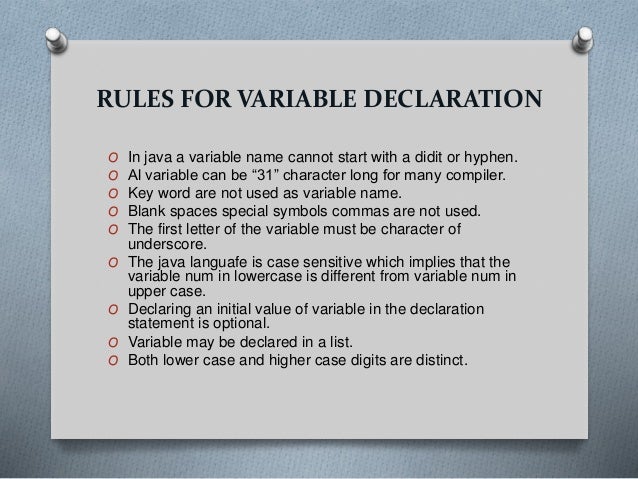 Rules for Variable Declaration