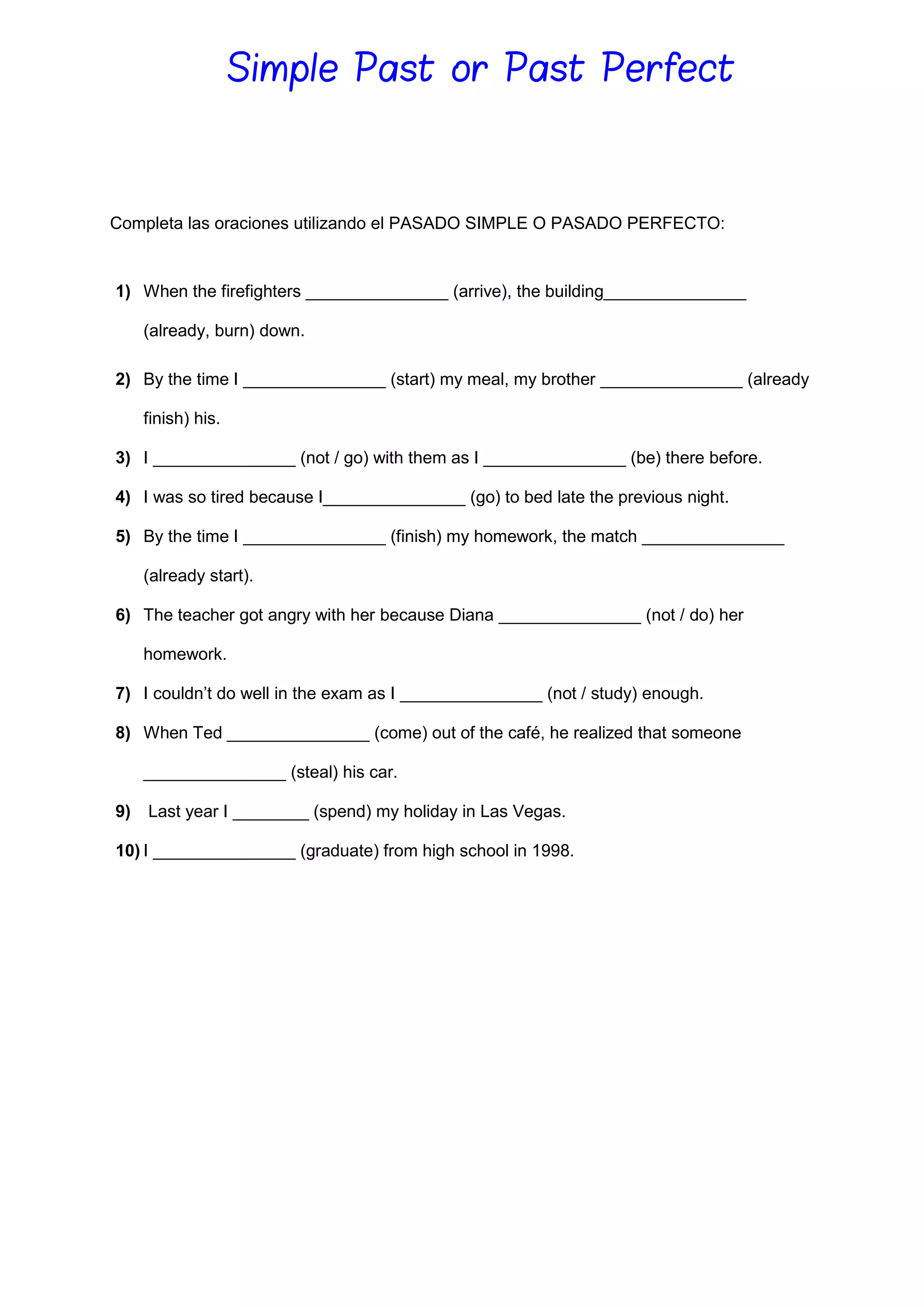 Simple past-past perfect | PDF