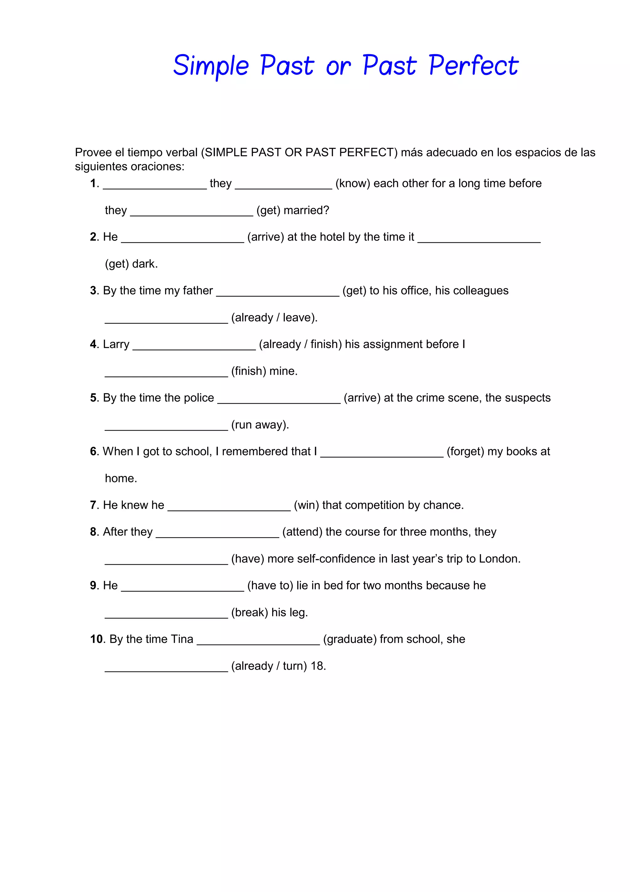 Simple past-past perfect | PDF